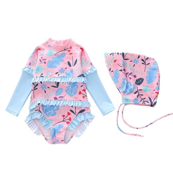 Aihuaihua Girls Swimsuit for Kids Sun Printed Long Sleeved Swimsuit ...