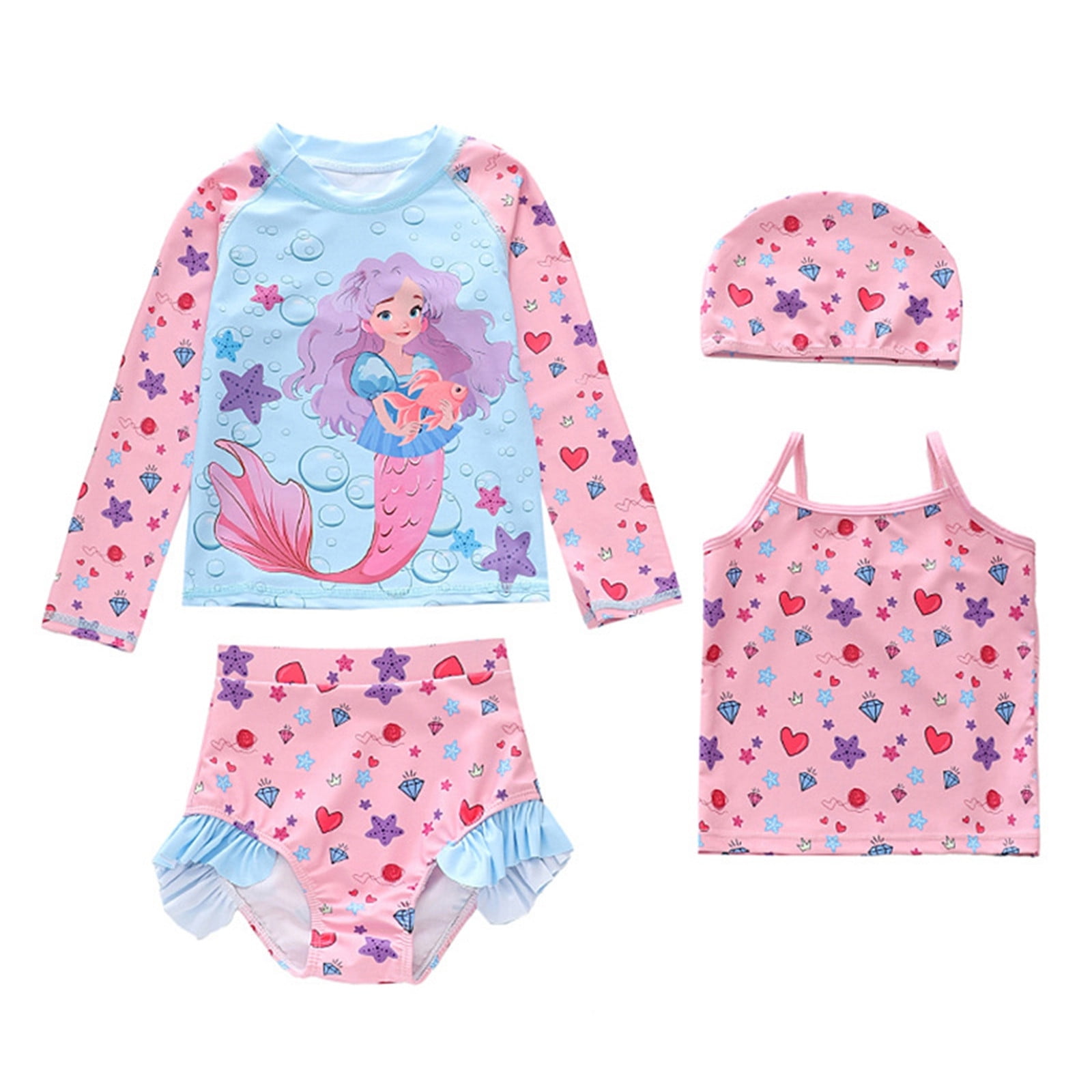 Aihuaihua Girls' Swimsuit Scale Long Sleeved Sun Protective Two Piece ...