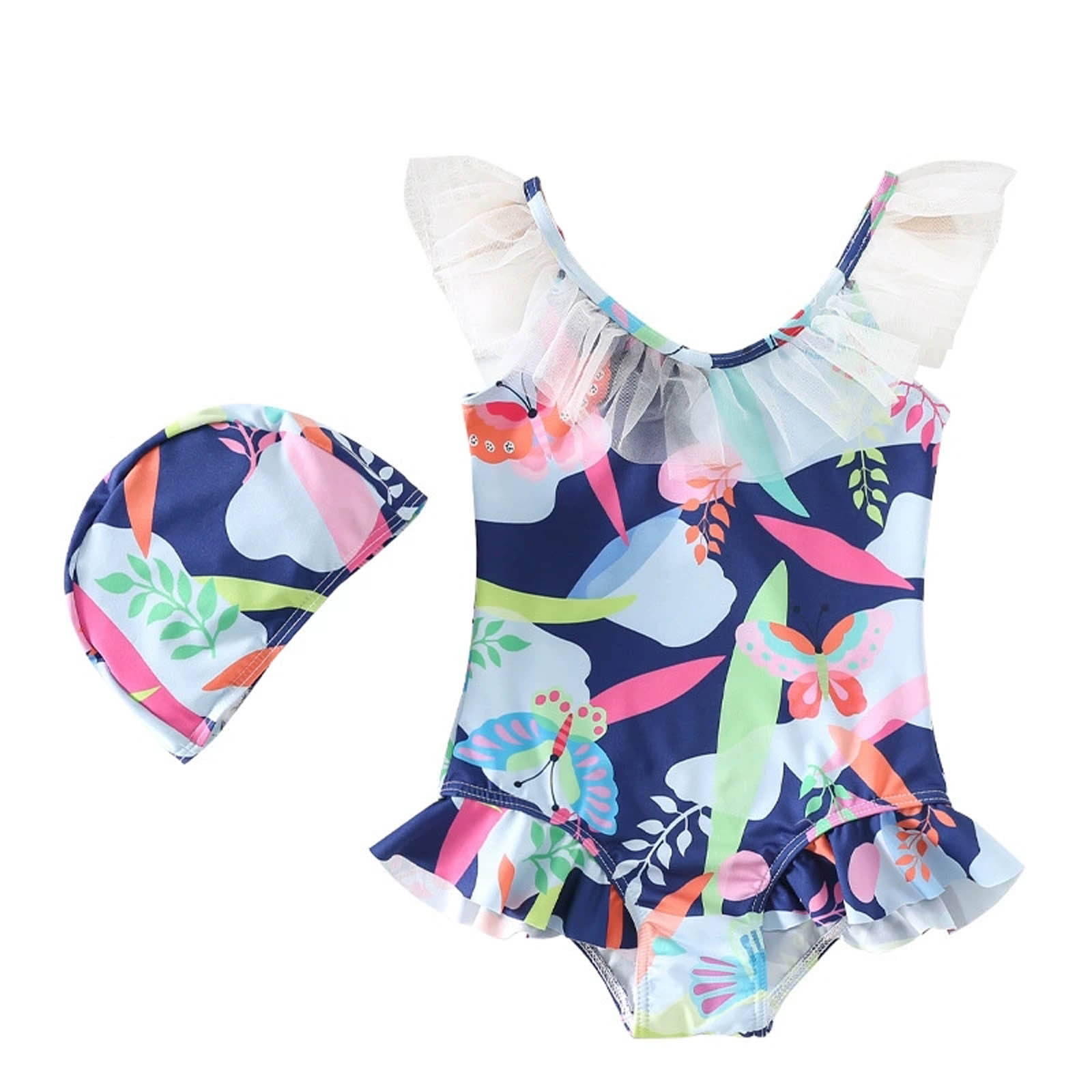 Aihuaihua Girls Swimsuit for Girls Floral Lace Trim Playful Design ...