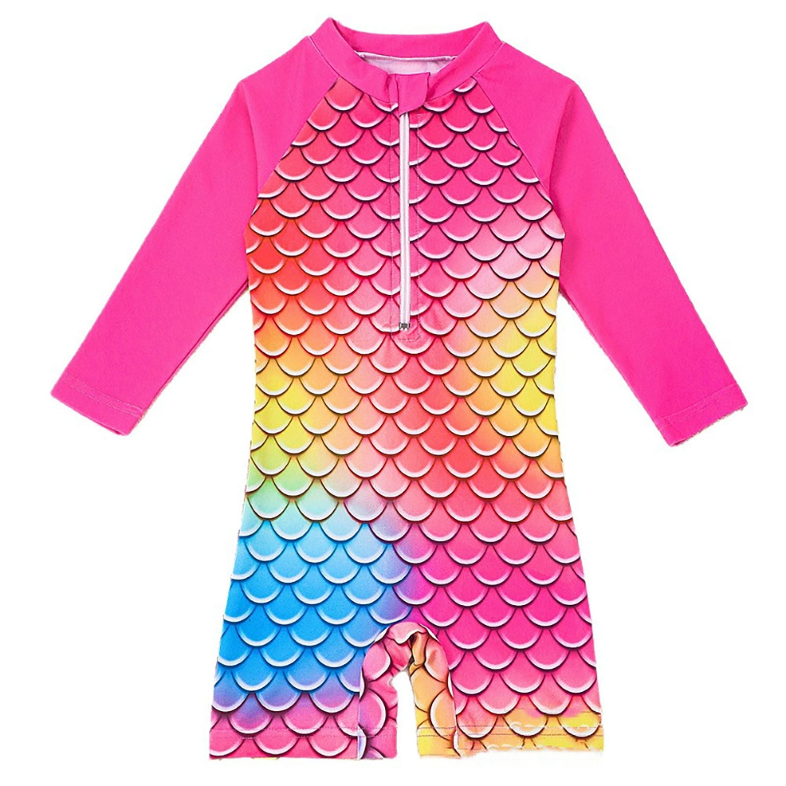 Aihuaihua Girls Swimwear Long Sleeved Colorful Scale Printed Sun ...