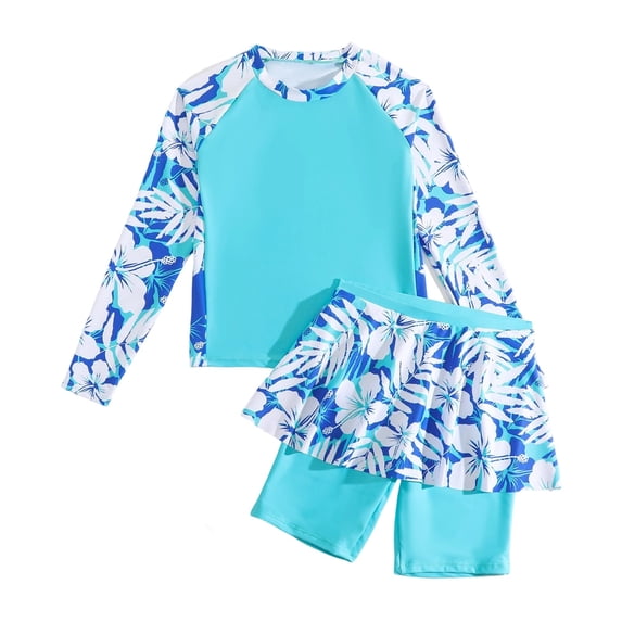 Aihuaihua Girls Swimwear Two Piece Sun Protective Swimsuit with Ruffle ...