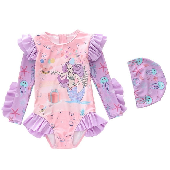 Aihuaihua Girls Swimwear for Toddler Colorful Long Sleeve Swimsuit with ...