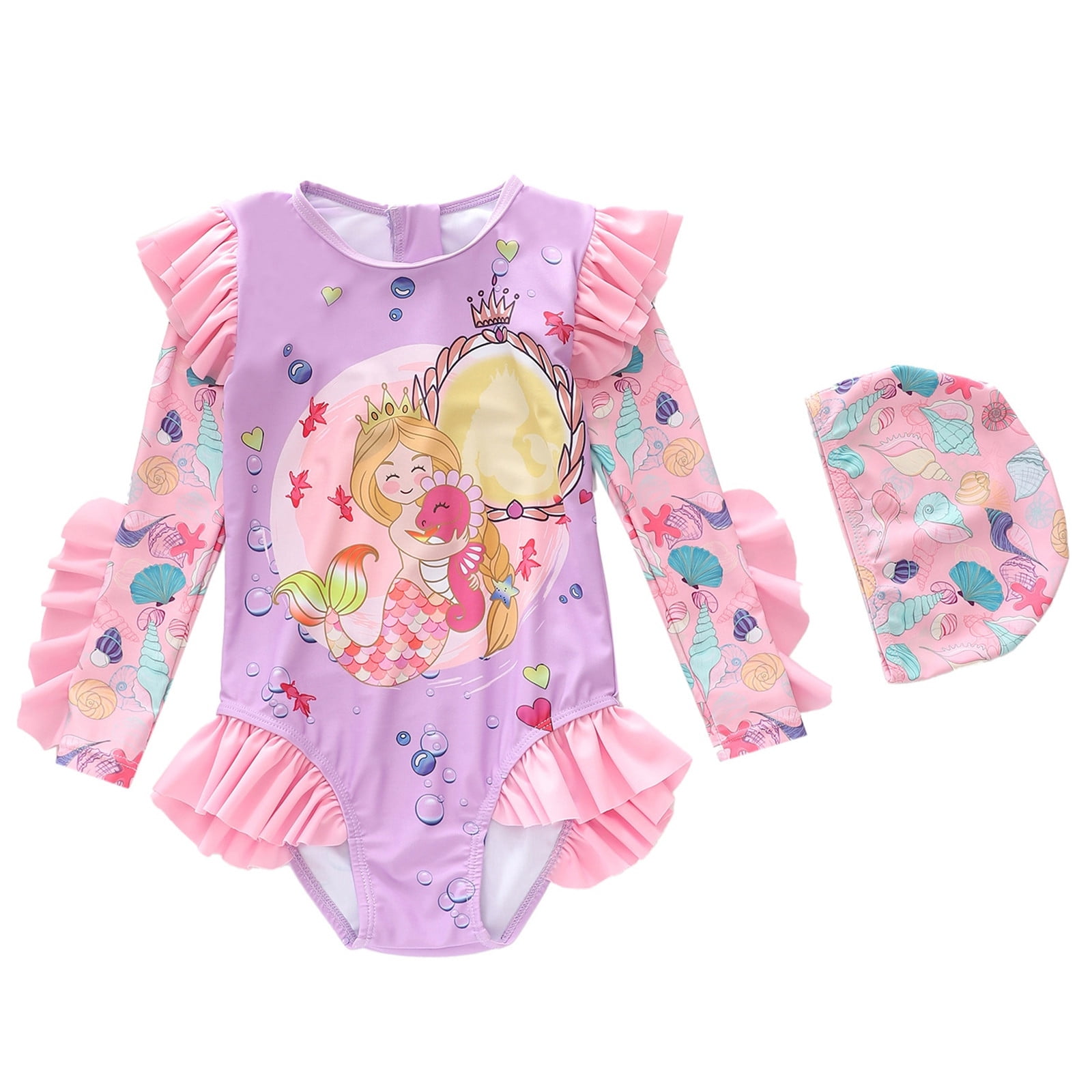 Aihuaihua Girls Swimwear for Toddler Colorful Long Sleeve Swimsuit with ...