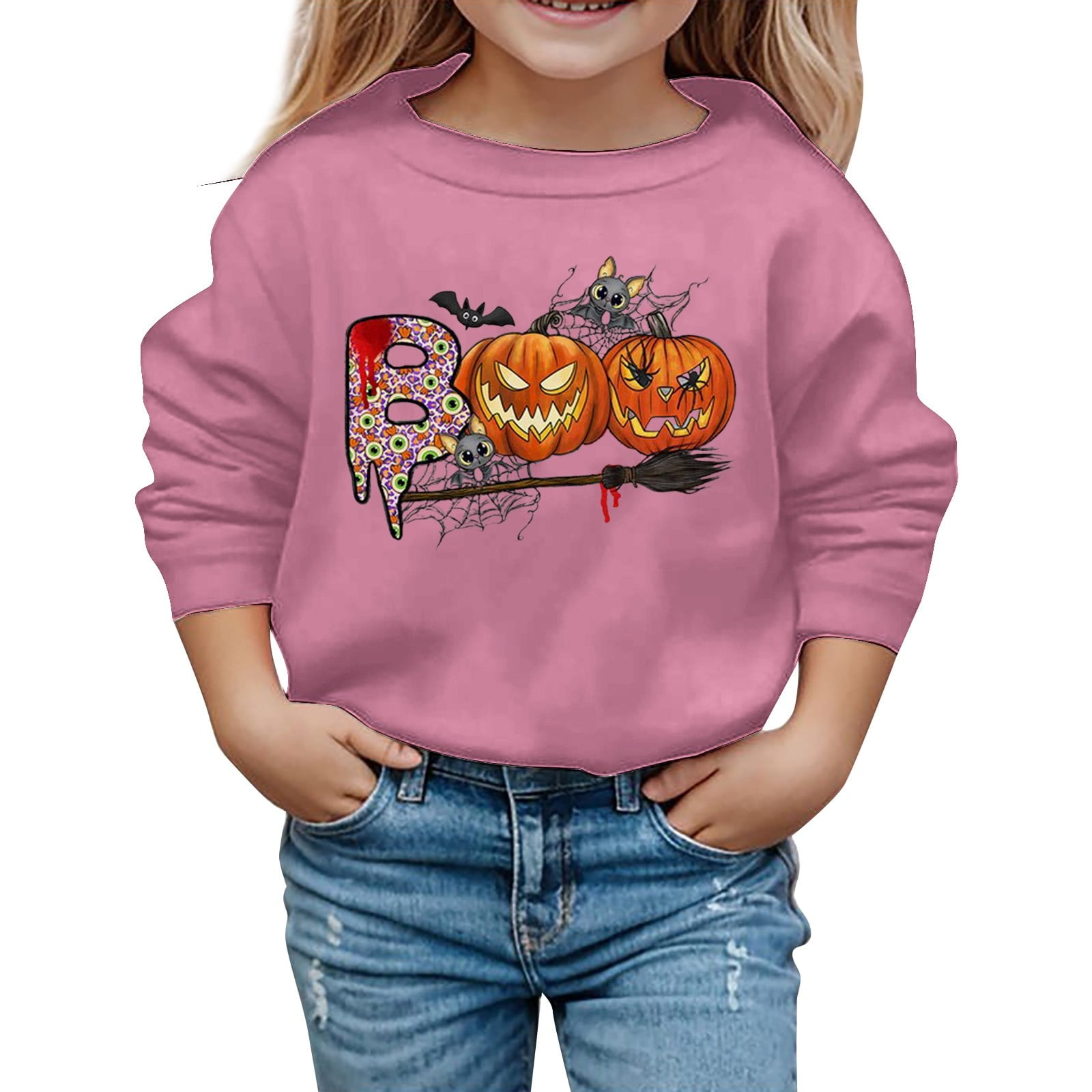 Aihuaihua Halloween Girls Hoodies Pumpkin Print Long Sleeve Pullover Sweatshirts for Kids Casual ...