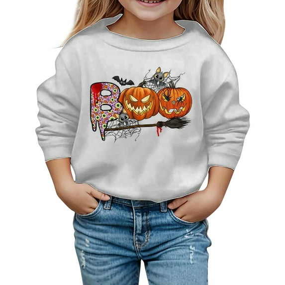 Aihuaihua Halloween Girls Hoodies Pumpkin Print Long Sleeve Pullover Sweatshirts for Kids Casual ...