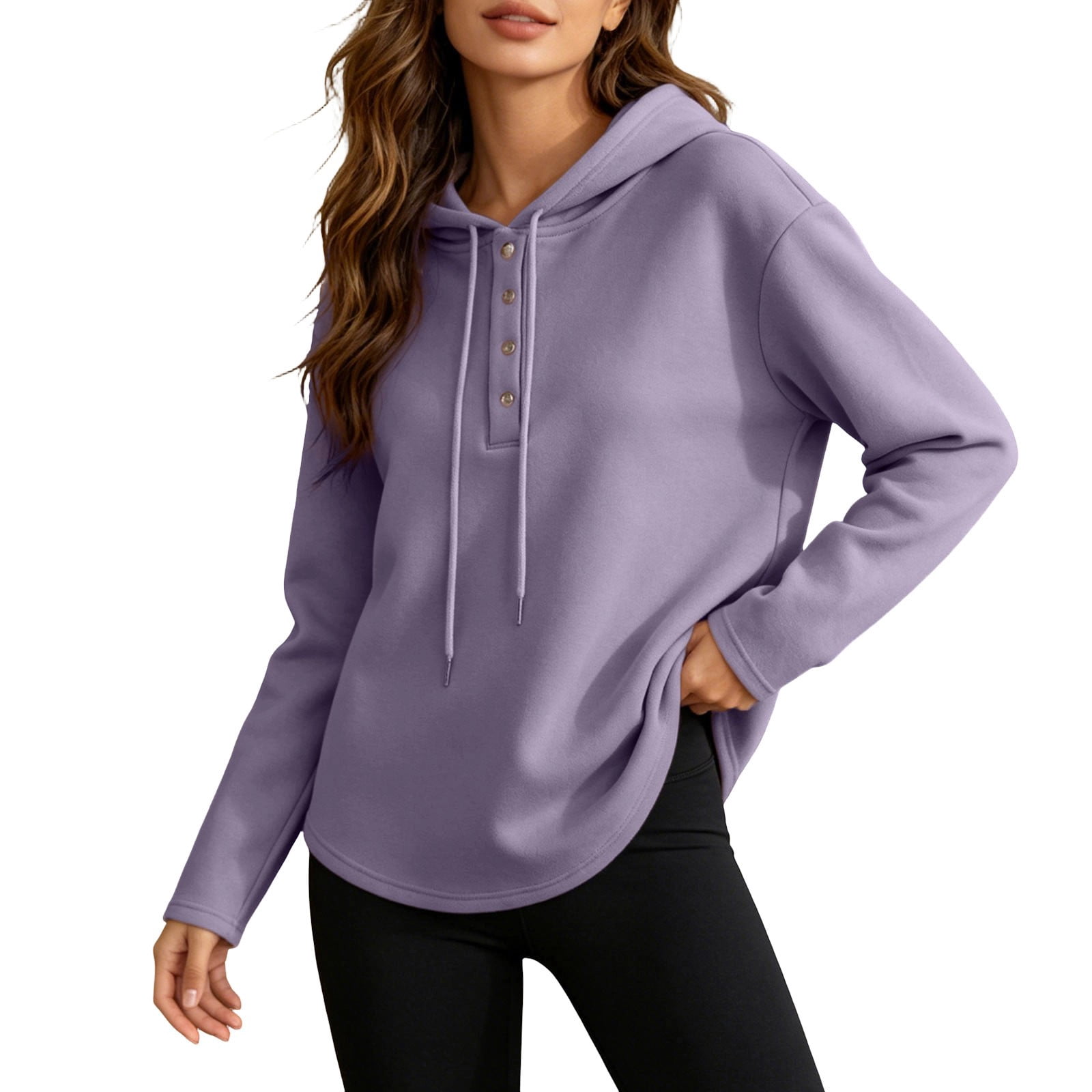 Aihuaihua Hoodies for Women Button Collar Henley Neck Drawstring Long ...