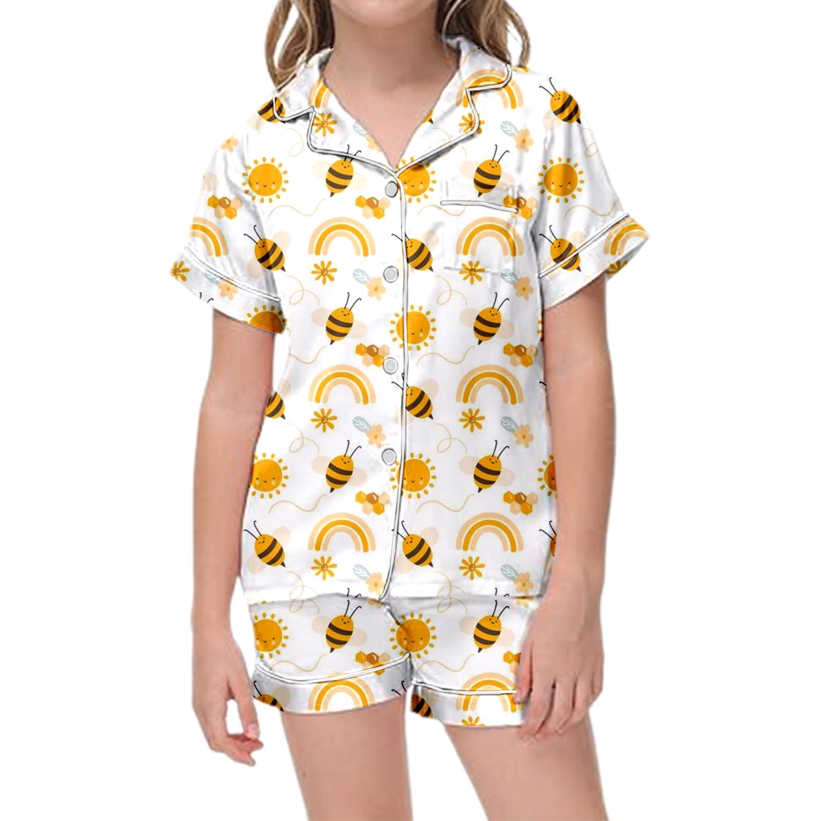 Aihuaihua Kids Pajamas Girls Cartoon Print Short Sleeve Loungewear ...