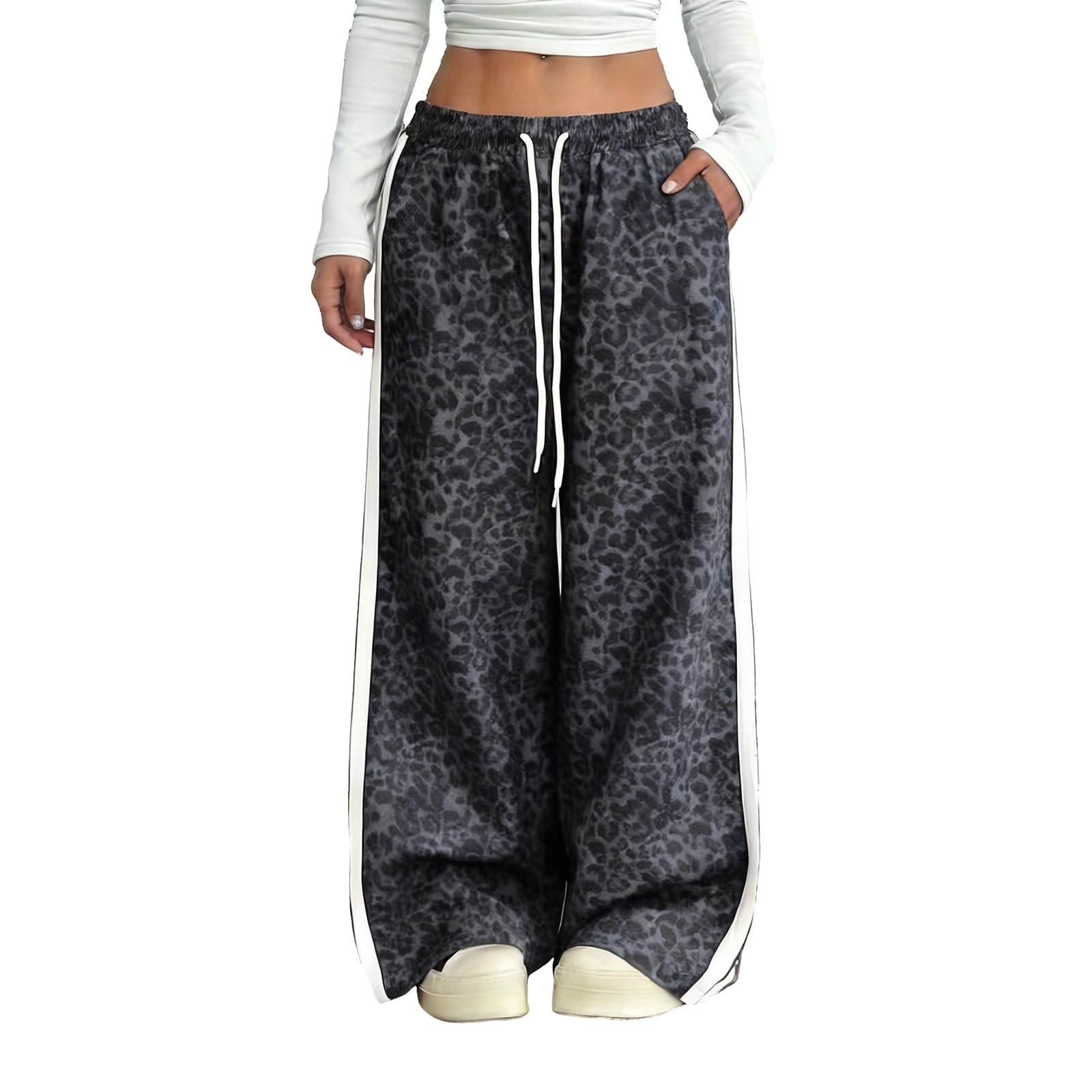 Aihuaihua Leopard Sweatpants for Women Elastic Drawstring Pants Trendy ...
