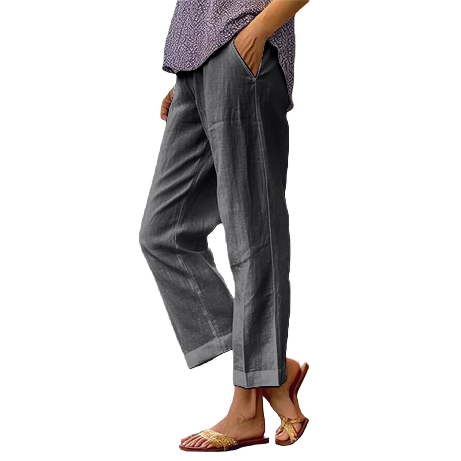 Aihuaihua Linen Pants Women Capris,2026 Summer Dressy Casual Elastic ...