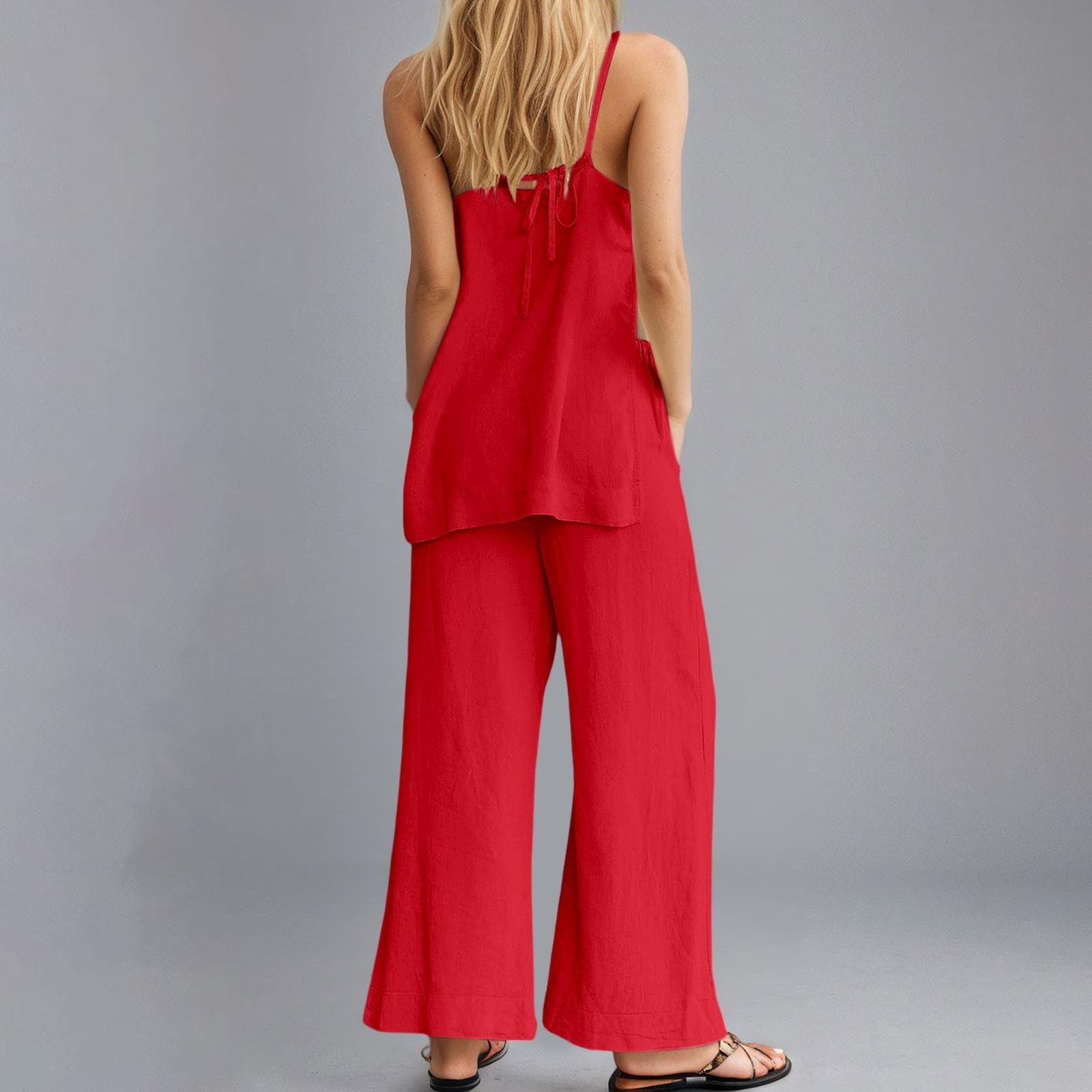 Aihuaihua Linen Sets for Women 2 Piece Summer 2026 Spaghetti Strap Side ...
