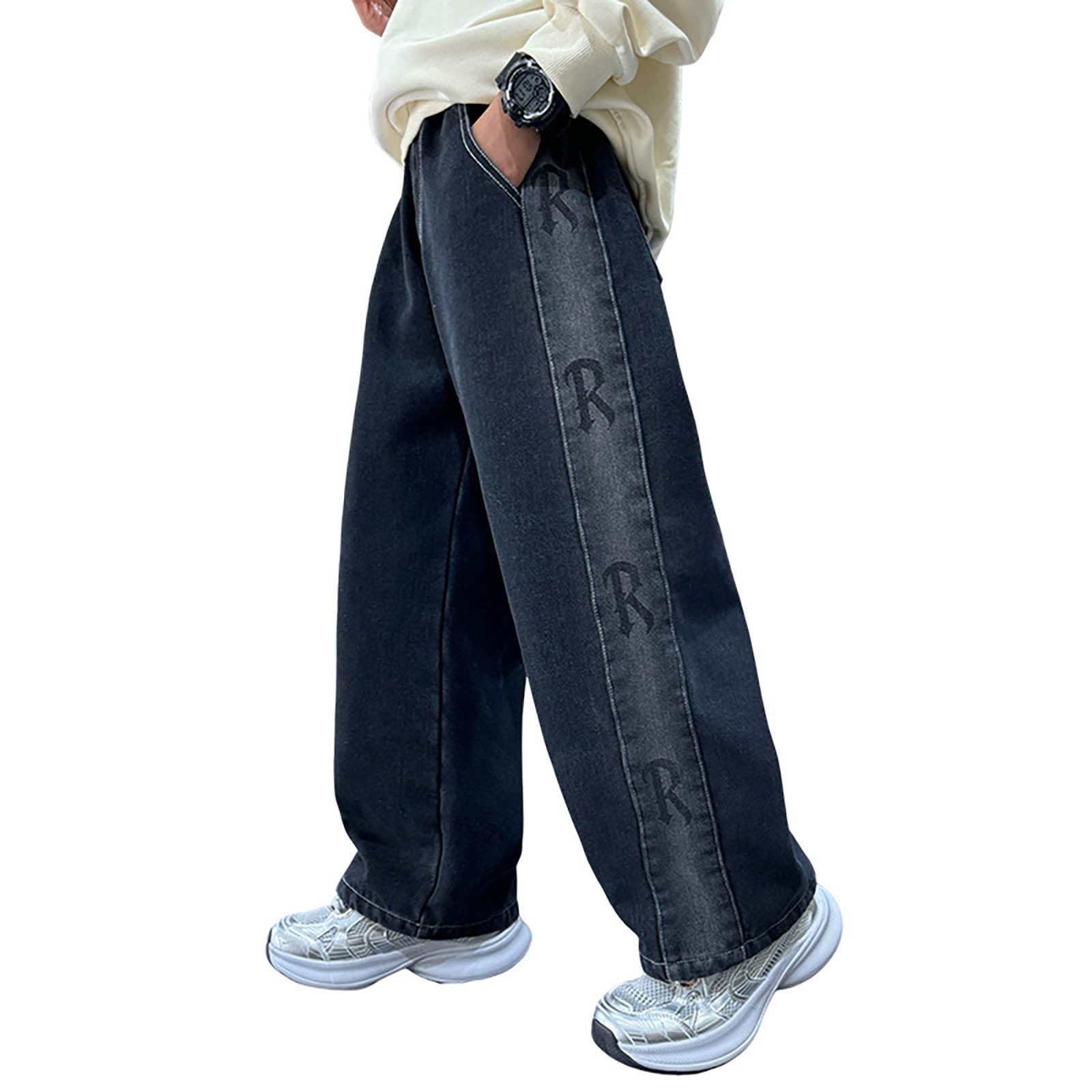 Aihuaihua Loose Sagging Jeans for Boys Baggy Denim Pants High Waist ...