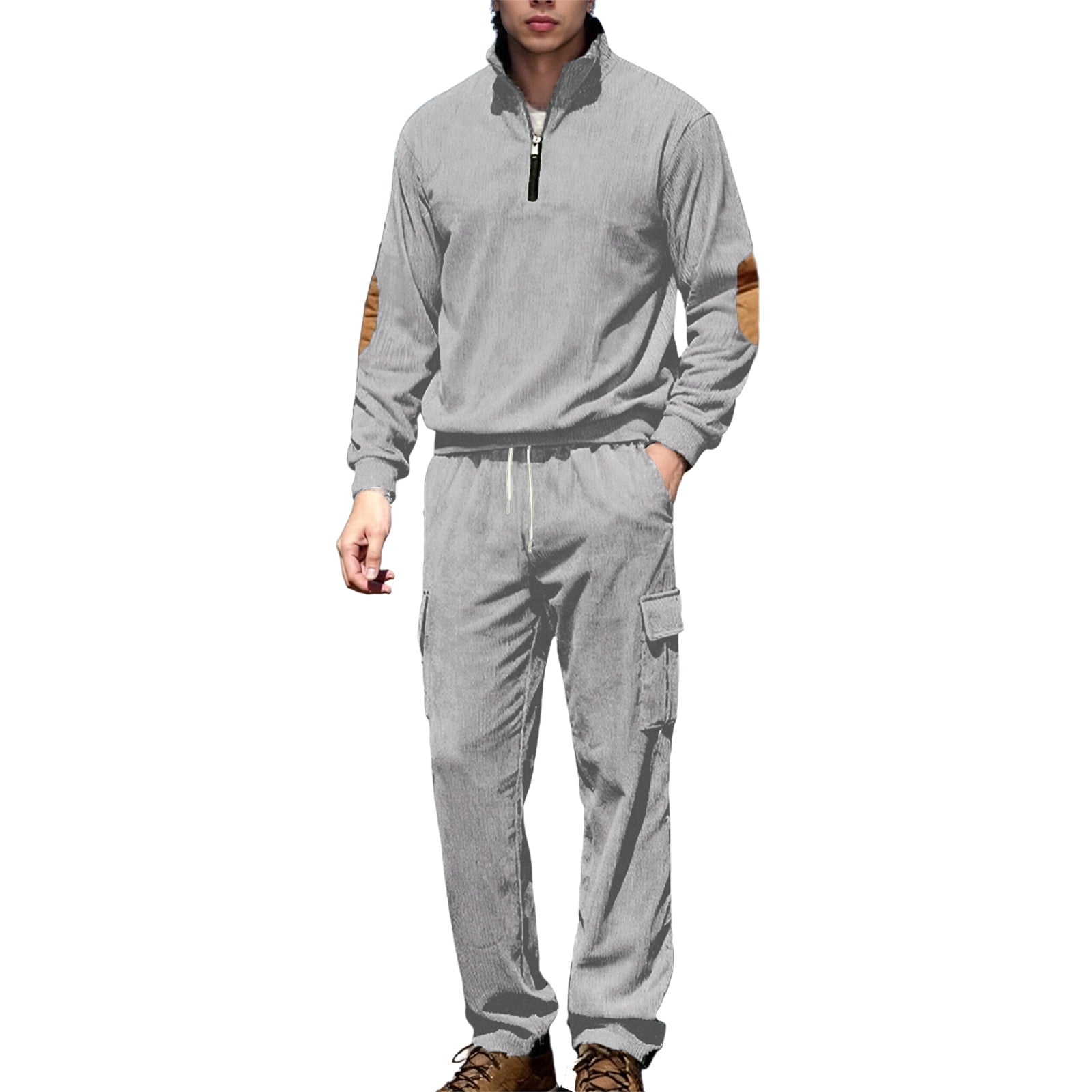 Aihuaihua Men's 2 Piece Long Sleeve Tracksuit Corduroy Quarter Zip ...