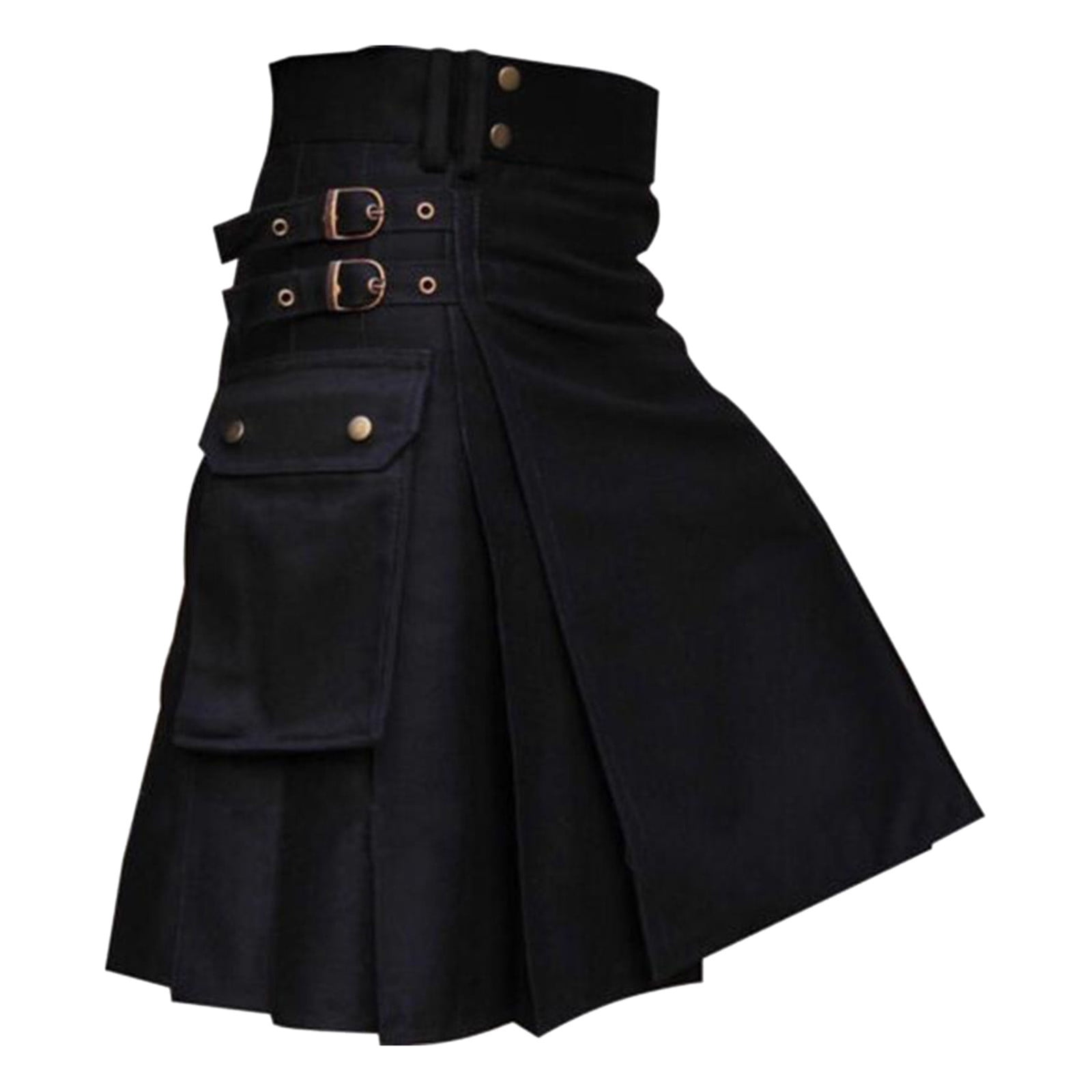 Aihuaihua Men's Black Utility Kilt Scottish Traditional Highland Solid ...