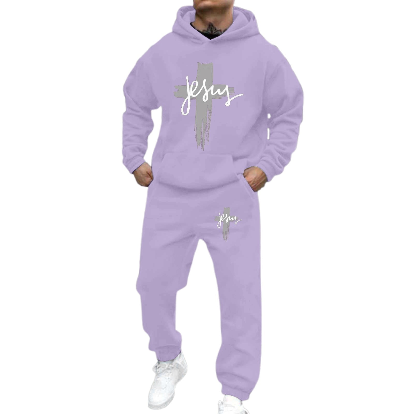 Aihuaihua Men's Christian 2 Piece Jogging Suit Jesus Cross Sweatsuits ...
