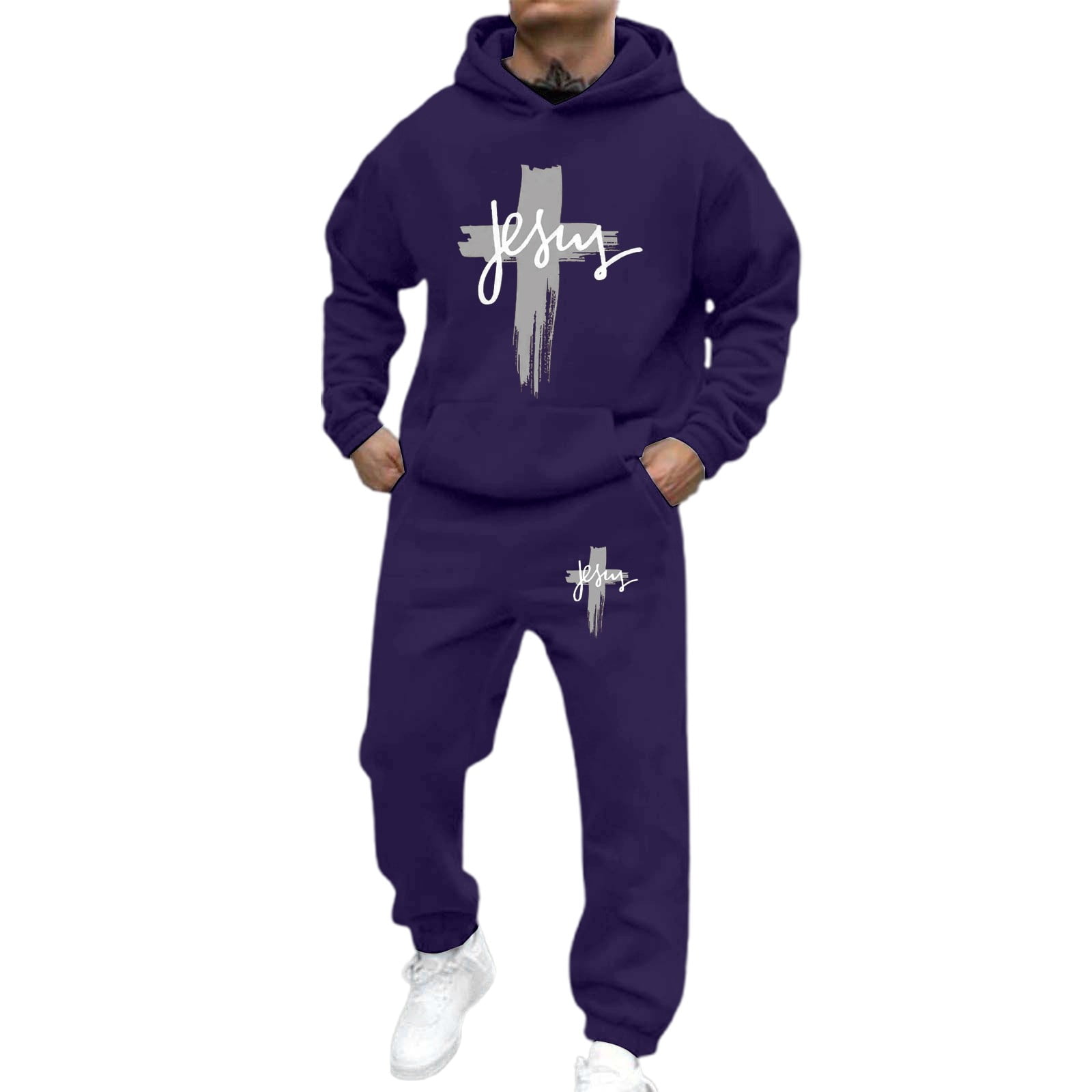 Aihuaihua Men's Christian 2 Piece Jogging Suit Jesus Cross Sweatsuits ...