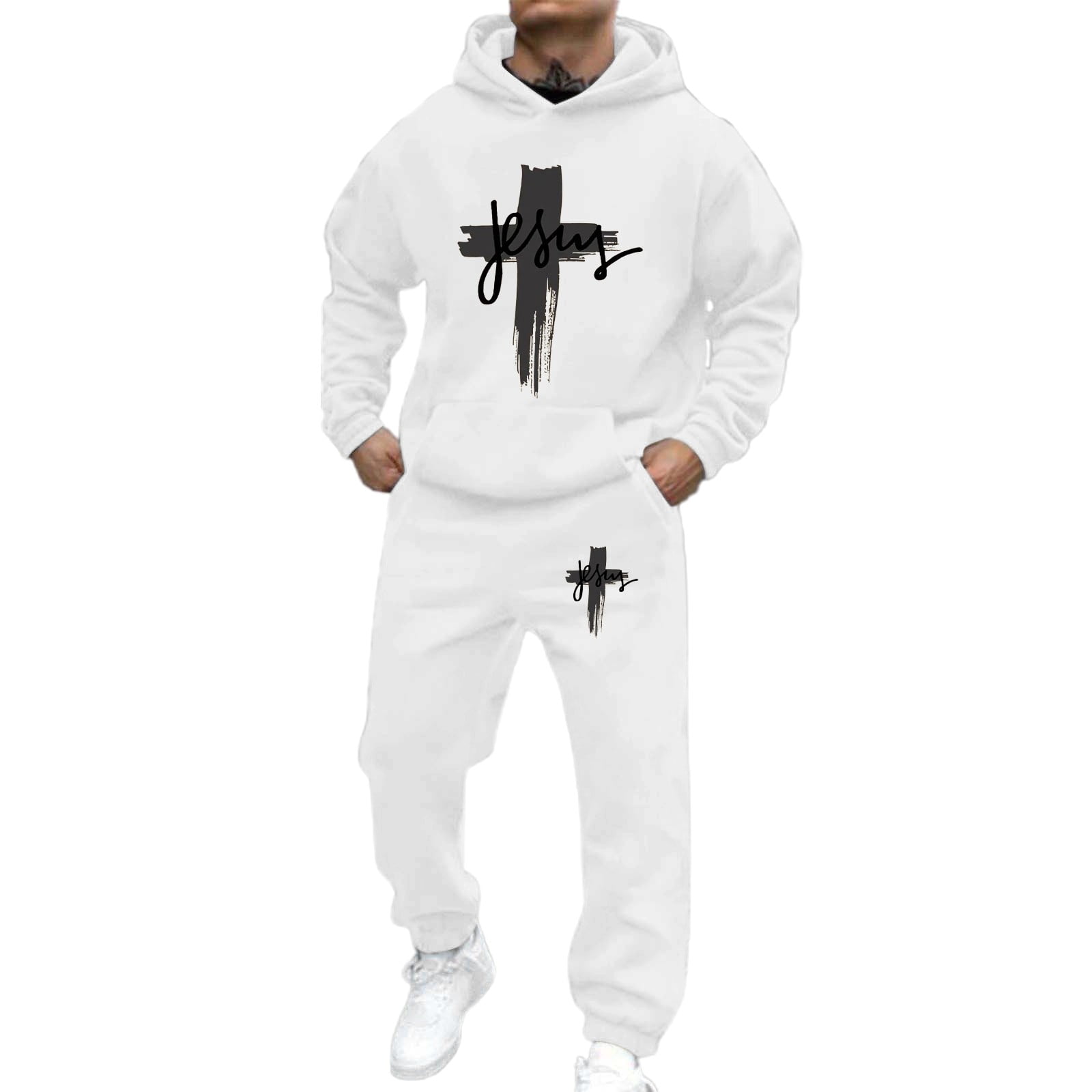 Aihuaihua Men's Christian 2 Piece Jogging Suit Jesus Cross Sweatsuits ...