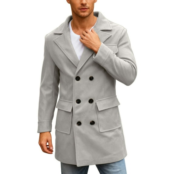 Aihuaihua Mens Trench Coat Notch Lapel Double Breasted Peacoat Wool ...