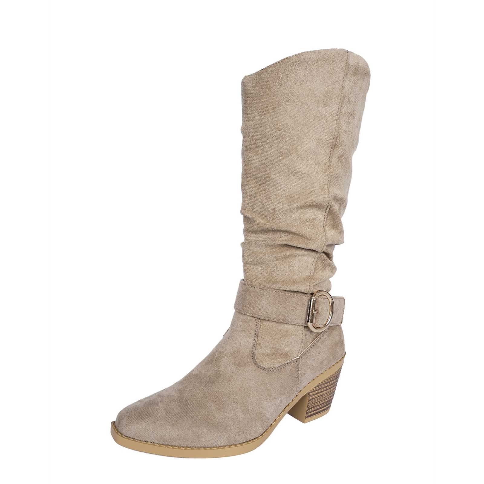 Aihuaihua Mid Calf Boots for Women Vintage Foldover Extra Wide Calf ...