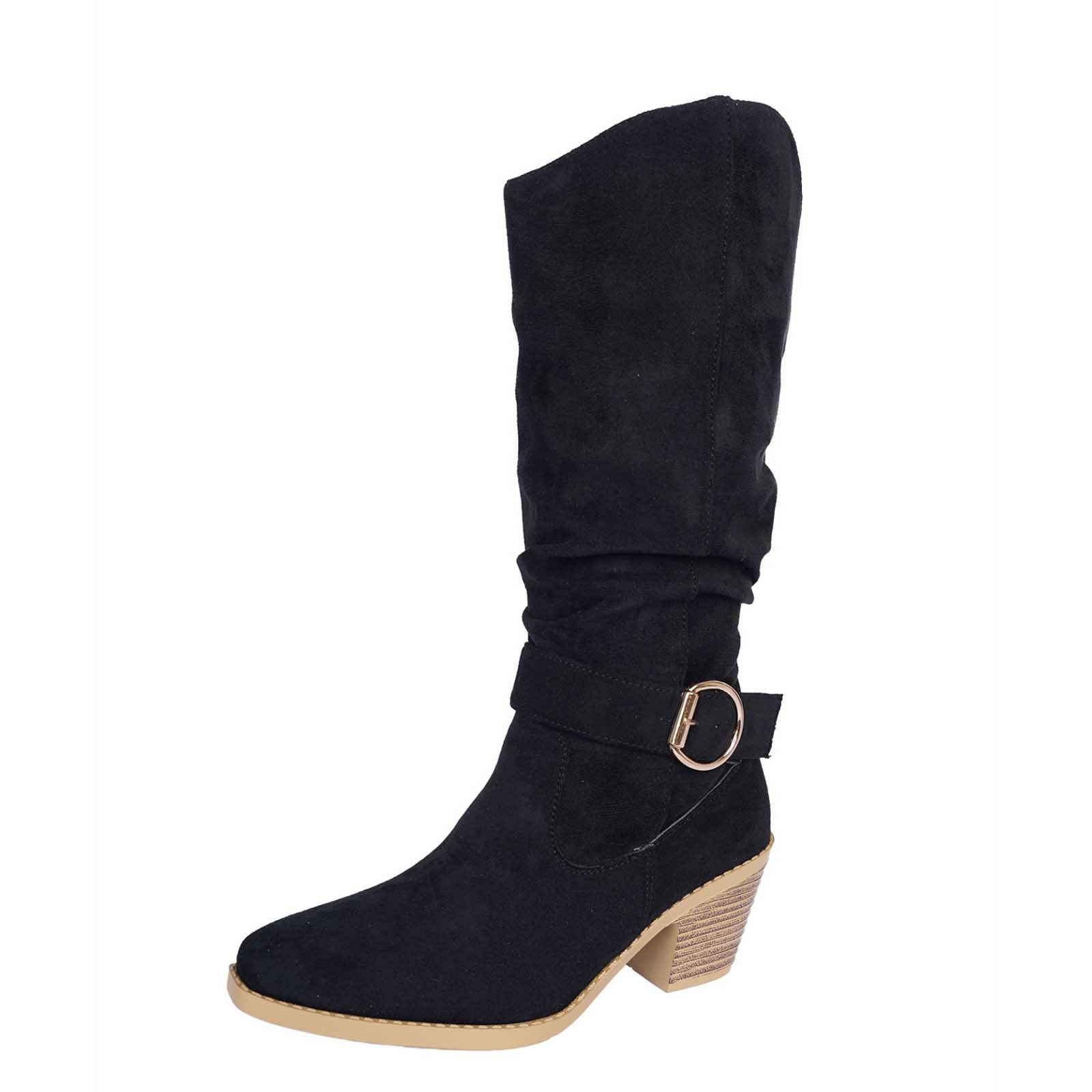 Aihuaihua Mid Calf Boots for Women Vintage Foldover Extra Wide Calf ...