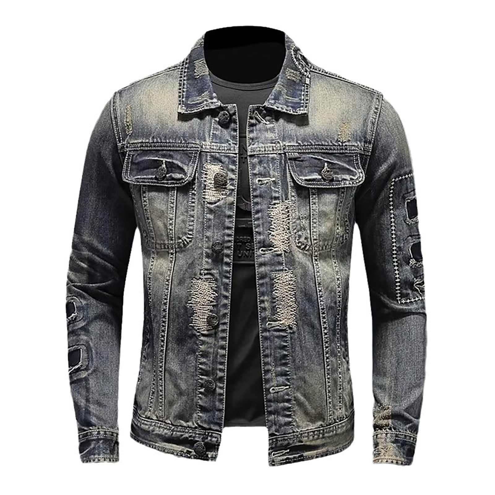Aihuaihua Motorcycle Jean Jacket Men, Denim Jacket for Men Casual ...