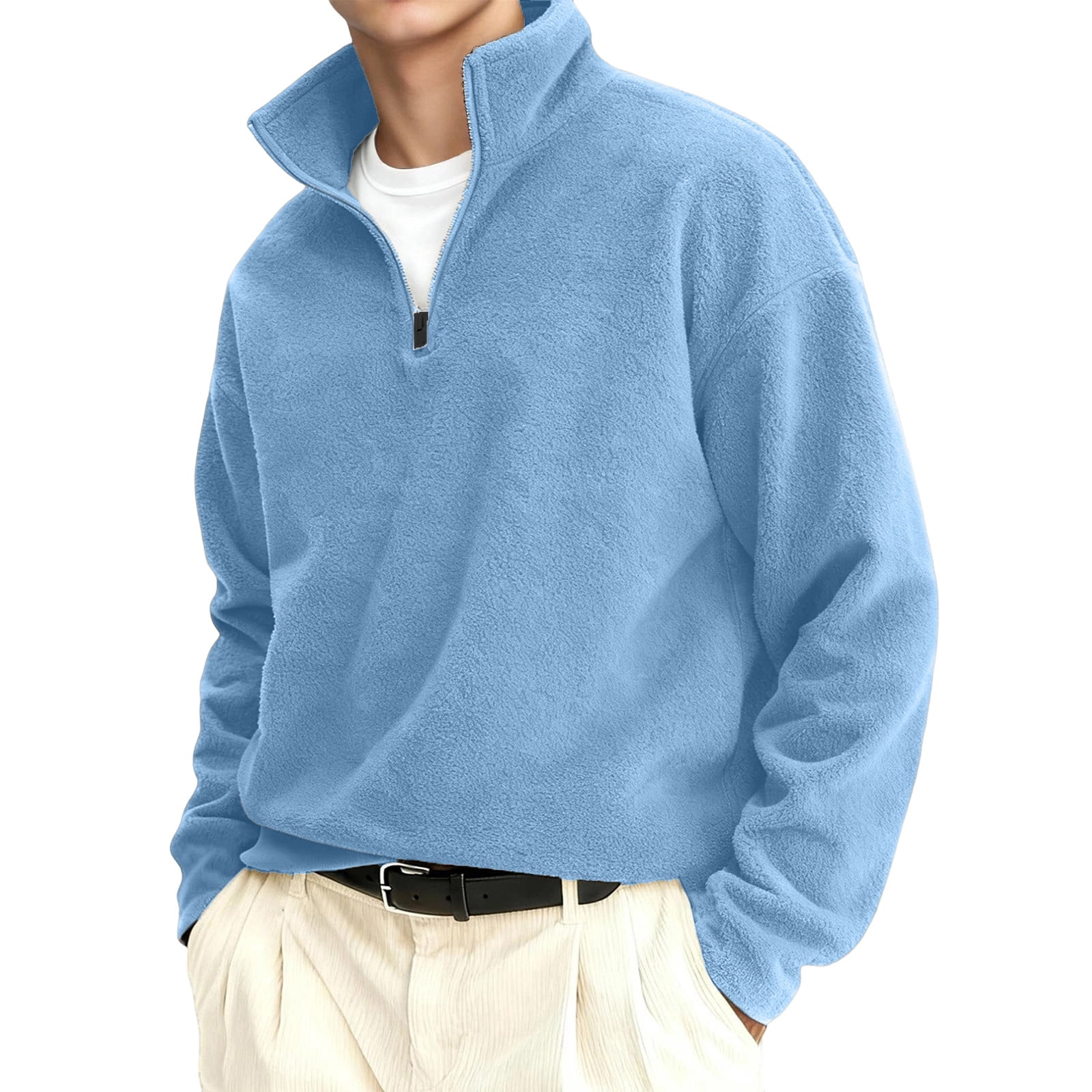 Aihuaihua Quarter Zip Pullover Men Neck Sweatshirt Fuzzy Sweater Sherpa ...