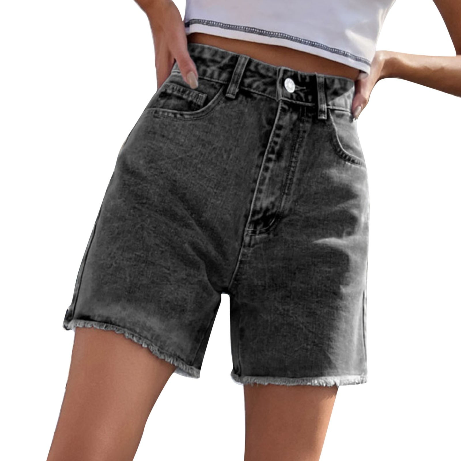 Aihuaihua Ripped Jean Shorts Women High Waisted Pull On Jorts with ...