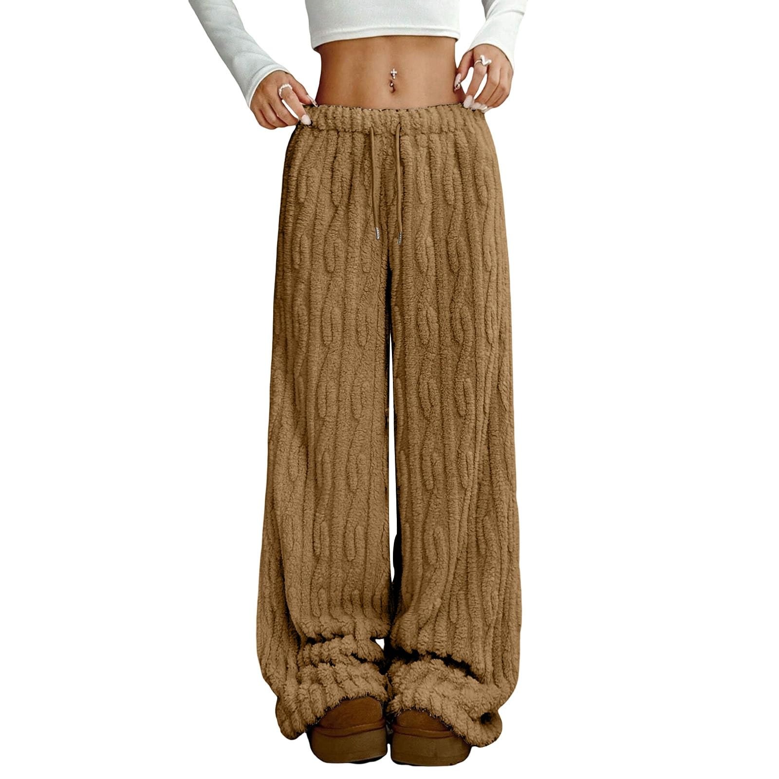 Aihuaihua Sherpa Pajama Pants for Women Soft Drawstring Elastic Wasit ...