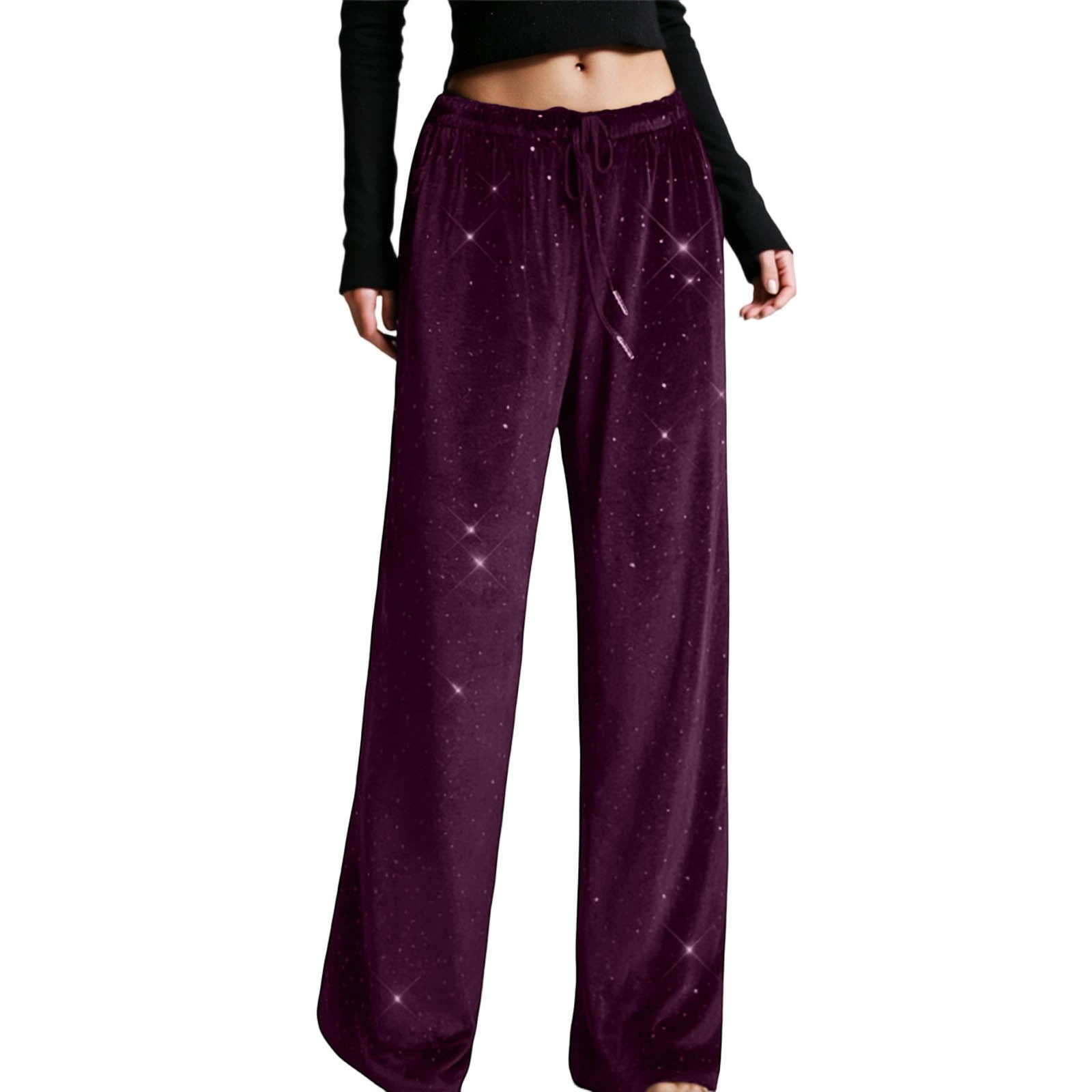 Aihuaihua Sparkly Sequin Wide Leg Pants for Women Casual Shiny Glitter ...