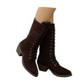 Aihuaihua Suede Lace Up Mid Calf Boots for Women Vintage Heel Boots ...