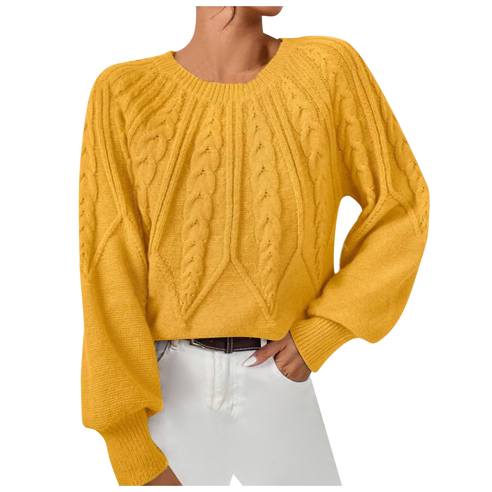 Aihuaihua Sweaters for Women Cable Knit Oversized Crewneck Cute Fall ...