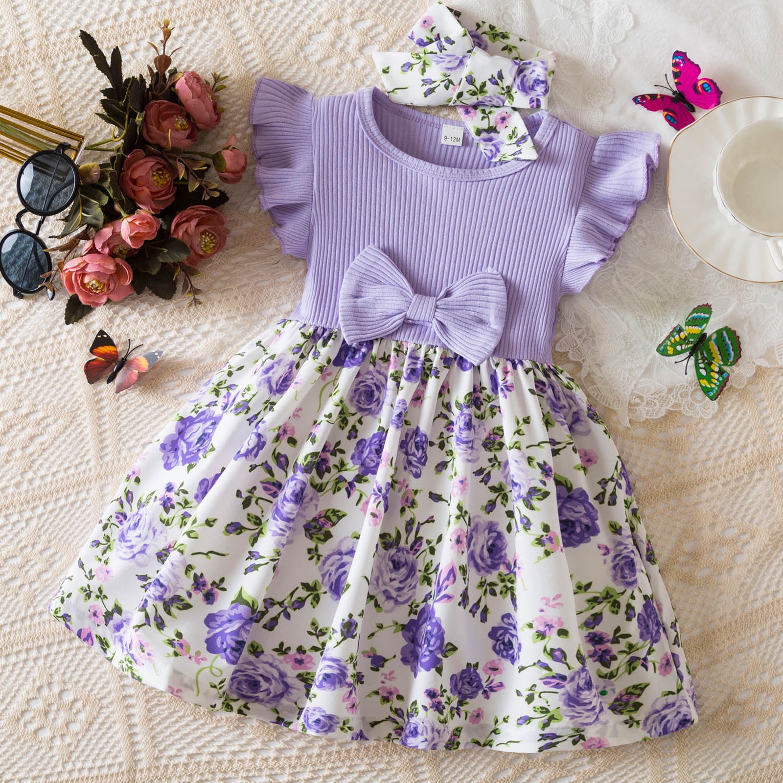 Aihuaihua Toddler Girl Dresses 5T Fly Sleeve Flowers Prints Bowknot ...