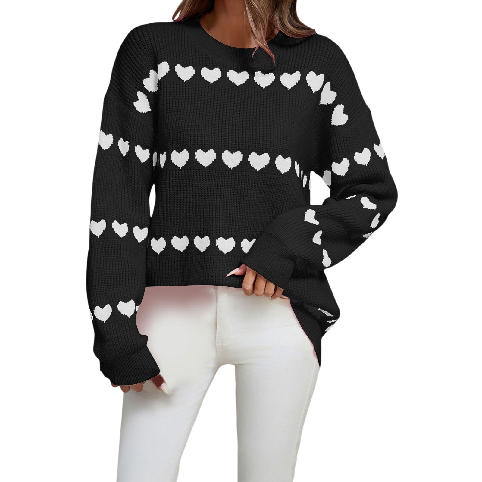 Aihuaihua Valentines Sweater Women Love Print Romantic Heart Sweaters ...