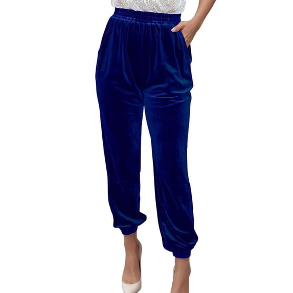 Aihuaihua Velour Pants for Women Velvet Holiday Elastic Waist Tapered ...