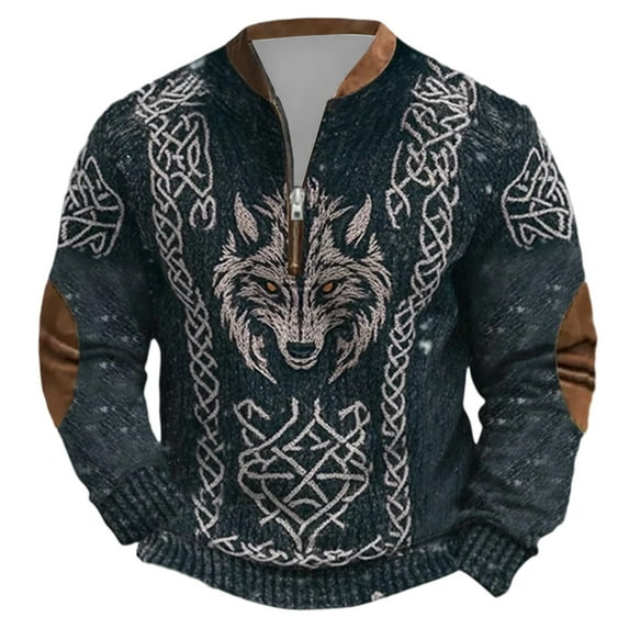Aihuaihua Vikings Sweatshirt for Men Quarter Zip Long Sleeve Pullover ...