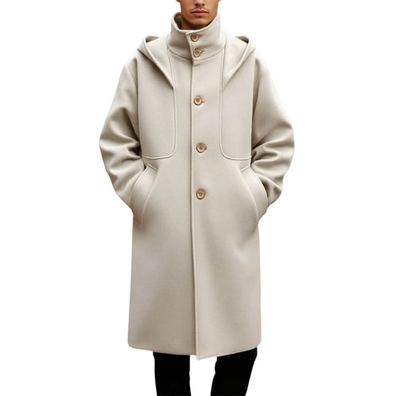 Aihuaihua Winter Wool Blend Trench Coat for Men Hooded Long Woolen ...
