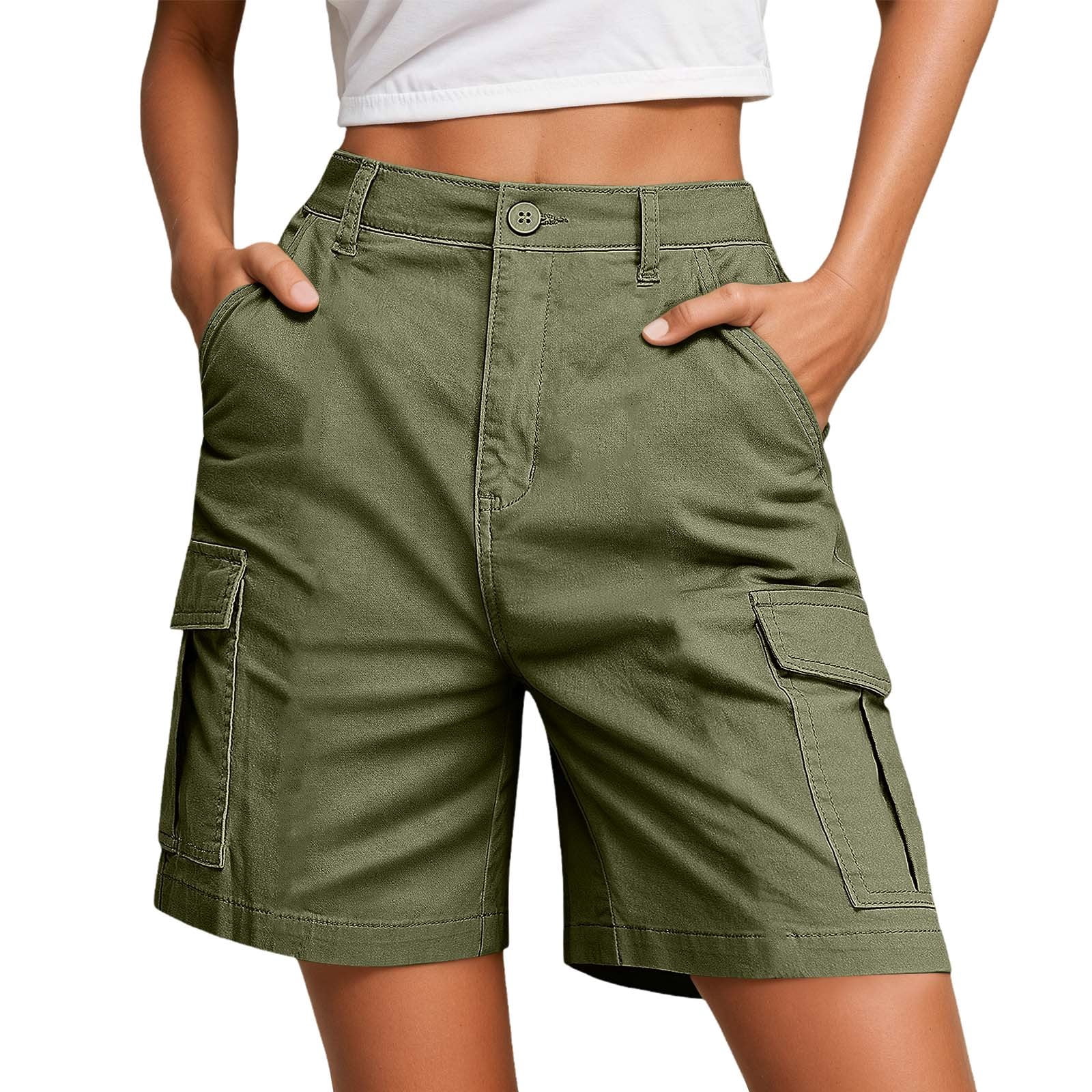 Aihuaihua Women's Cargo Shorts with Pockets Bermuda Knee Length Casual ...