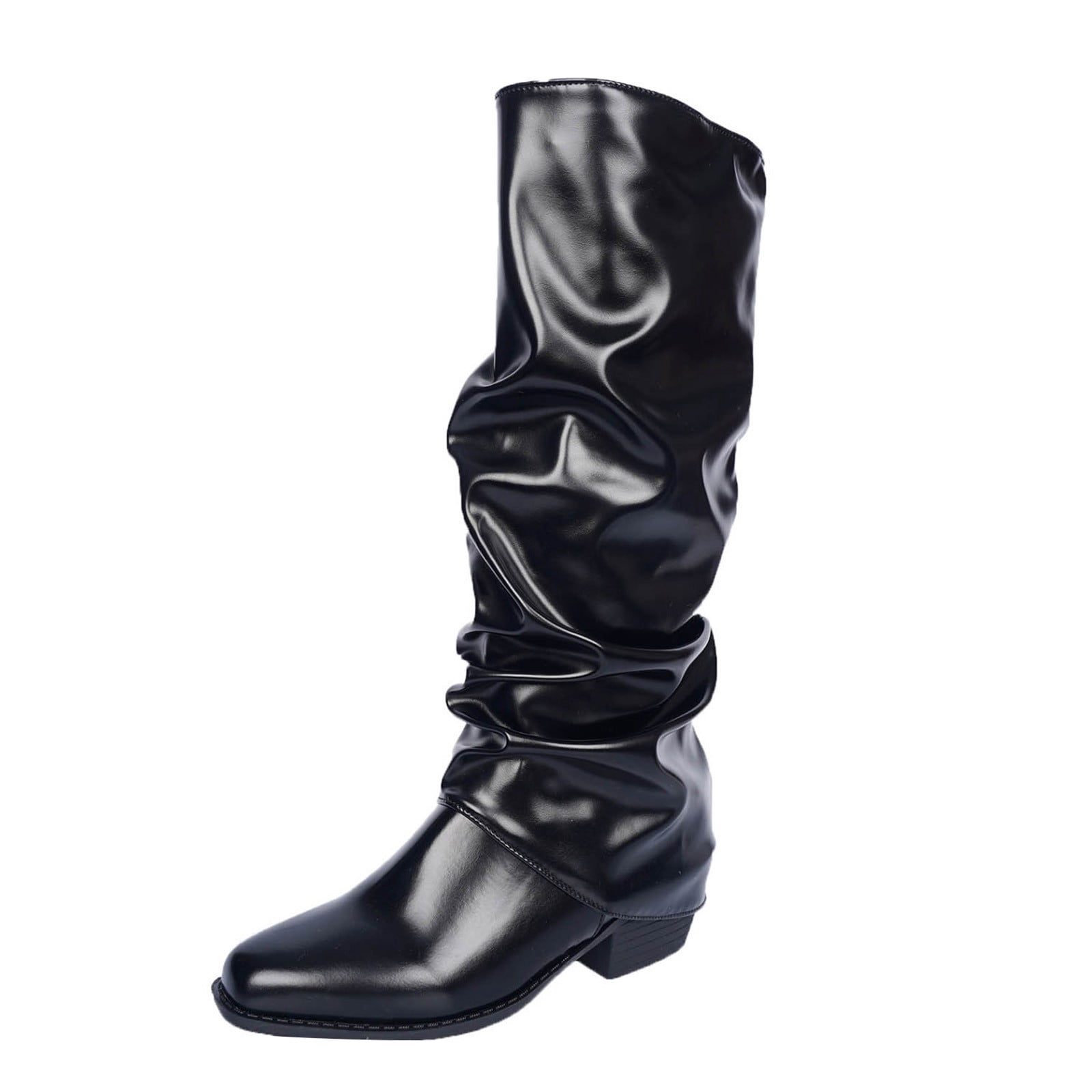 Aihuaihua Women's Fold Over Boots Slouchy Mid Calf Boots Chunky Heels ...