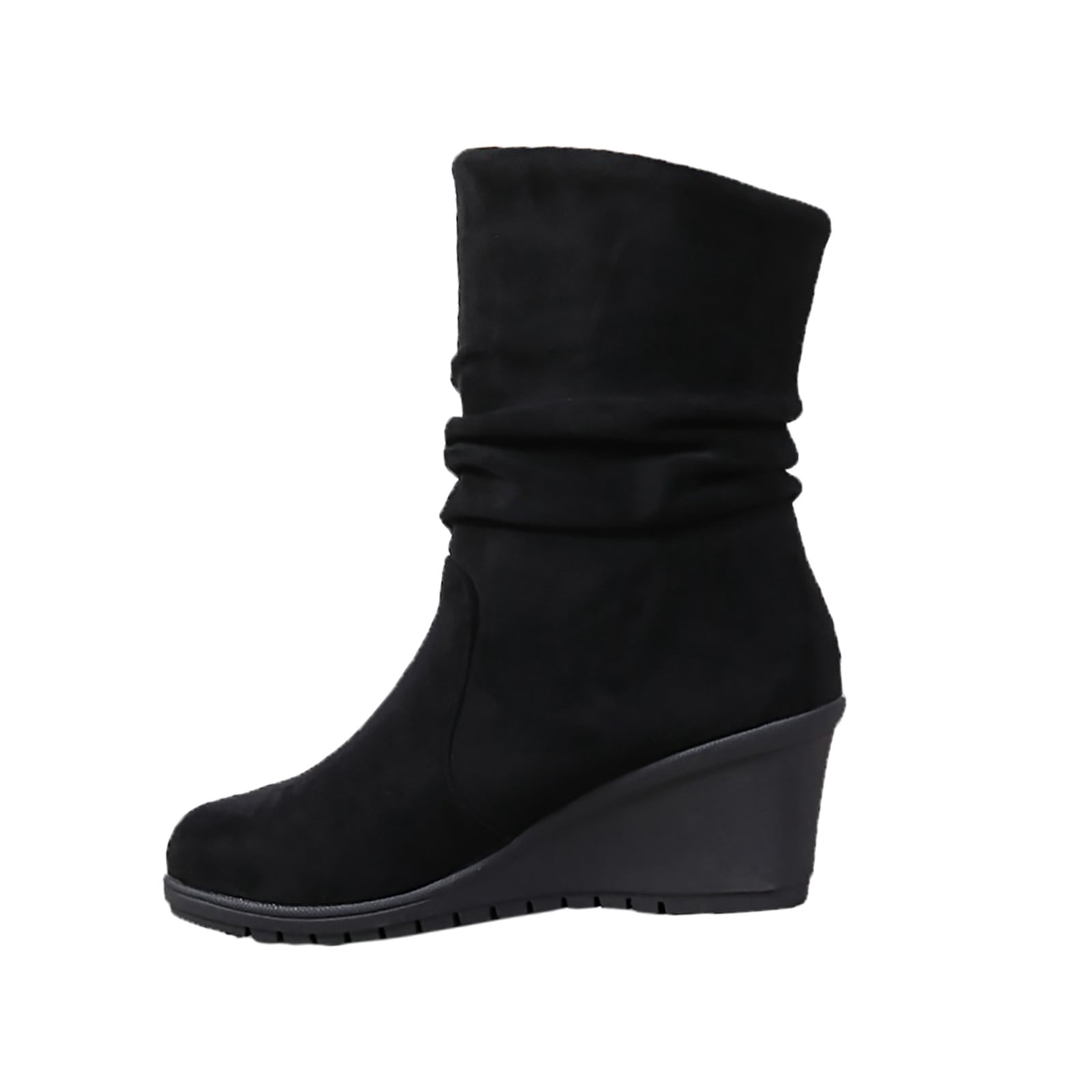 Aihuaihua Women's Mid Calf Boots Wedge Heel Suede Leather Dressy Slip ...