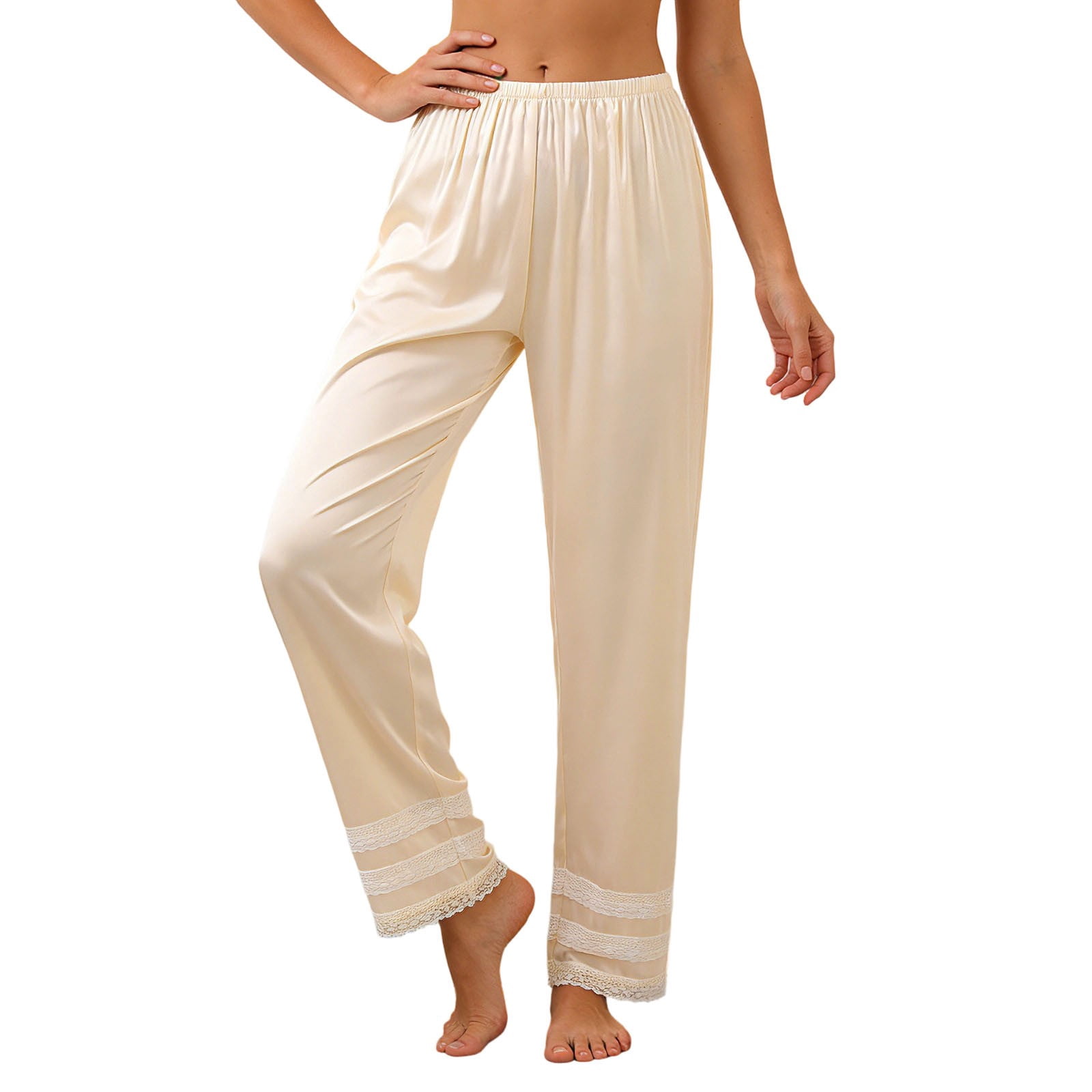 Aihuaihua Women's SilkPajama Pants, Lace Trim Wide Leg Casual Bloomers ...