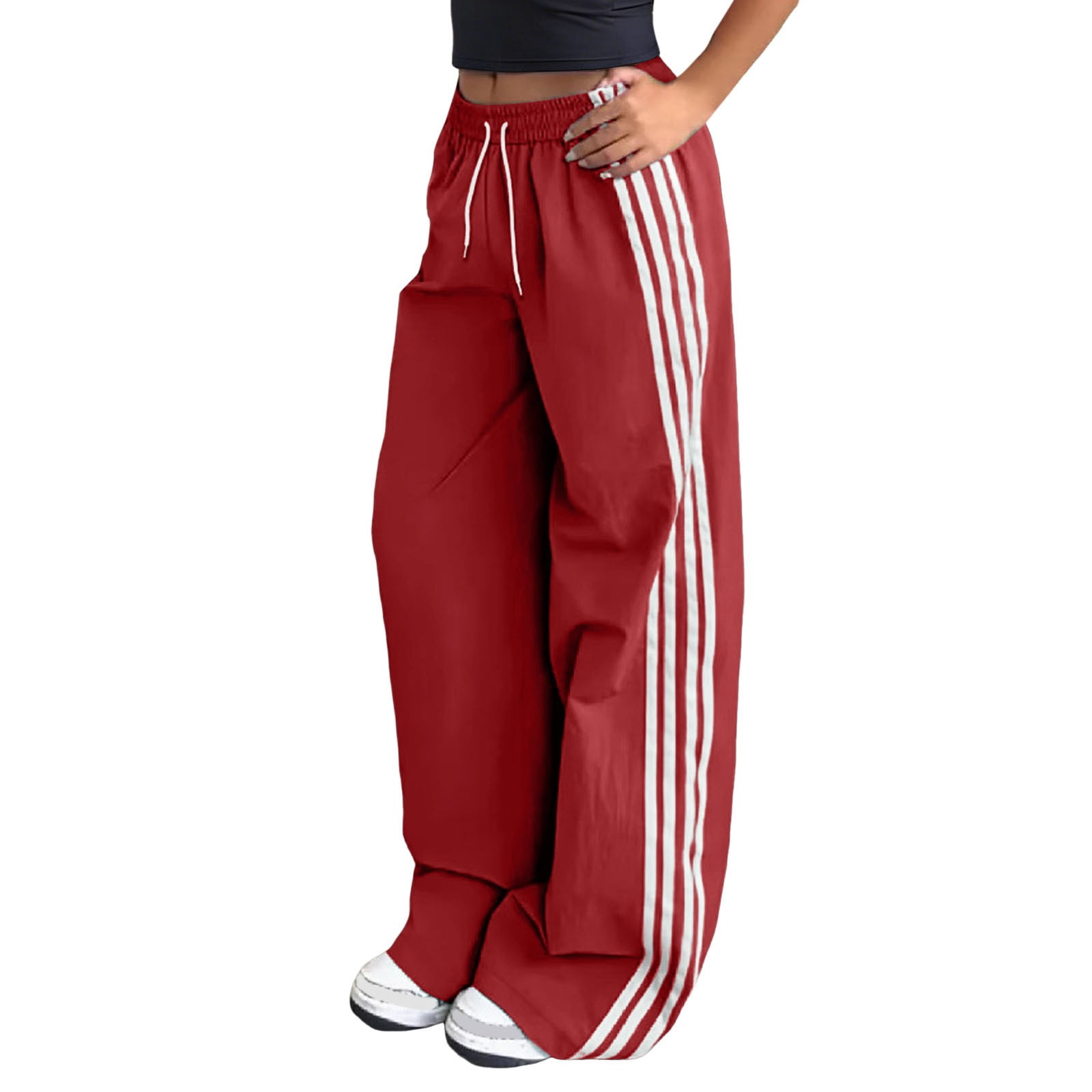 Aihuaihua Women's Y2k Striped Side Baggy Pants Drawstring Elastic Waist ...