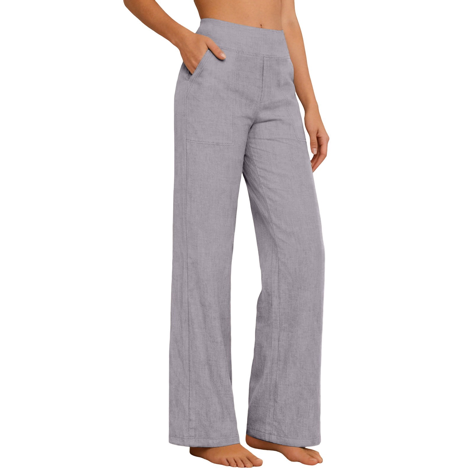Aihuaihua Womens Linen Pants Casual High Waist Straight Leg Pants Loose ...