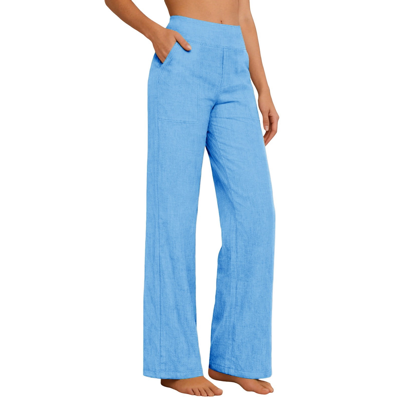 Aihuaihua Womens Linen Pants Casual High Waist Straight Leg Pants Loose ...