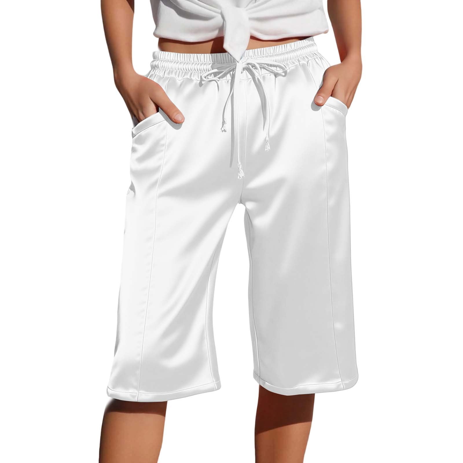 Aihuaihua Womens Satin Silky Capri Pants Summer Wide Leg Pants Tapered ...
