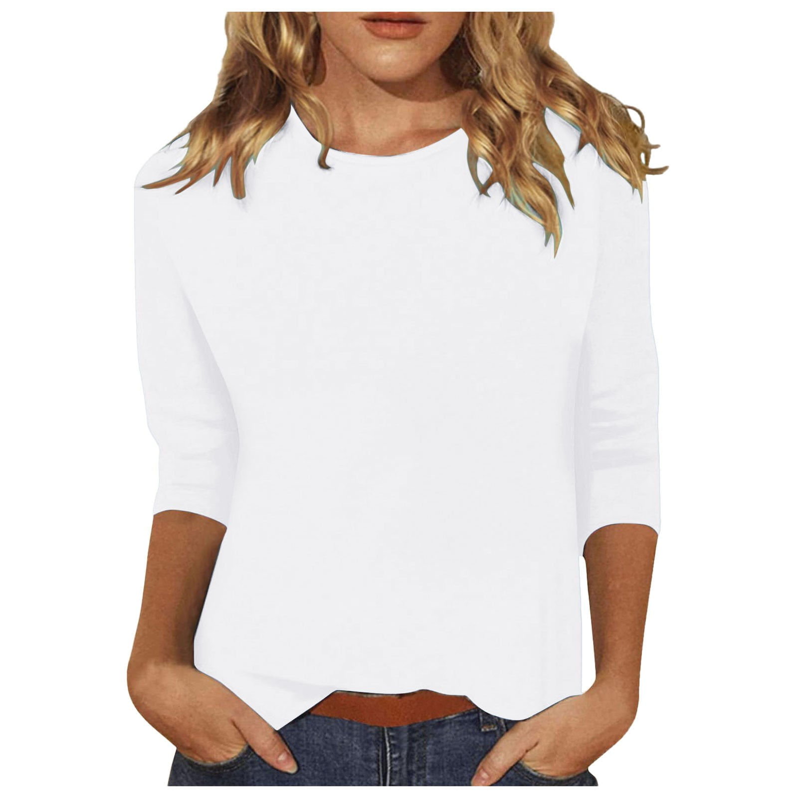 Aihuaihua Womens Shirts Casual 3/4 Sleeve Crew Neck Going Out Shirts ...