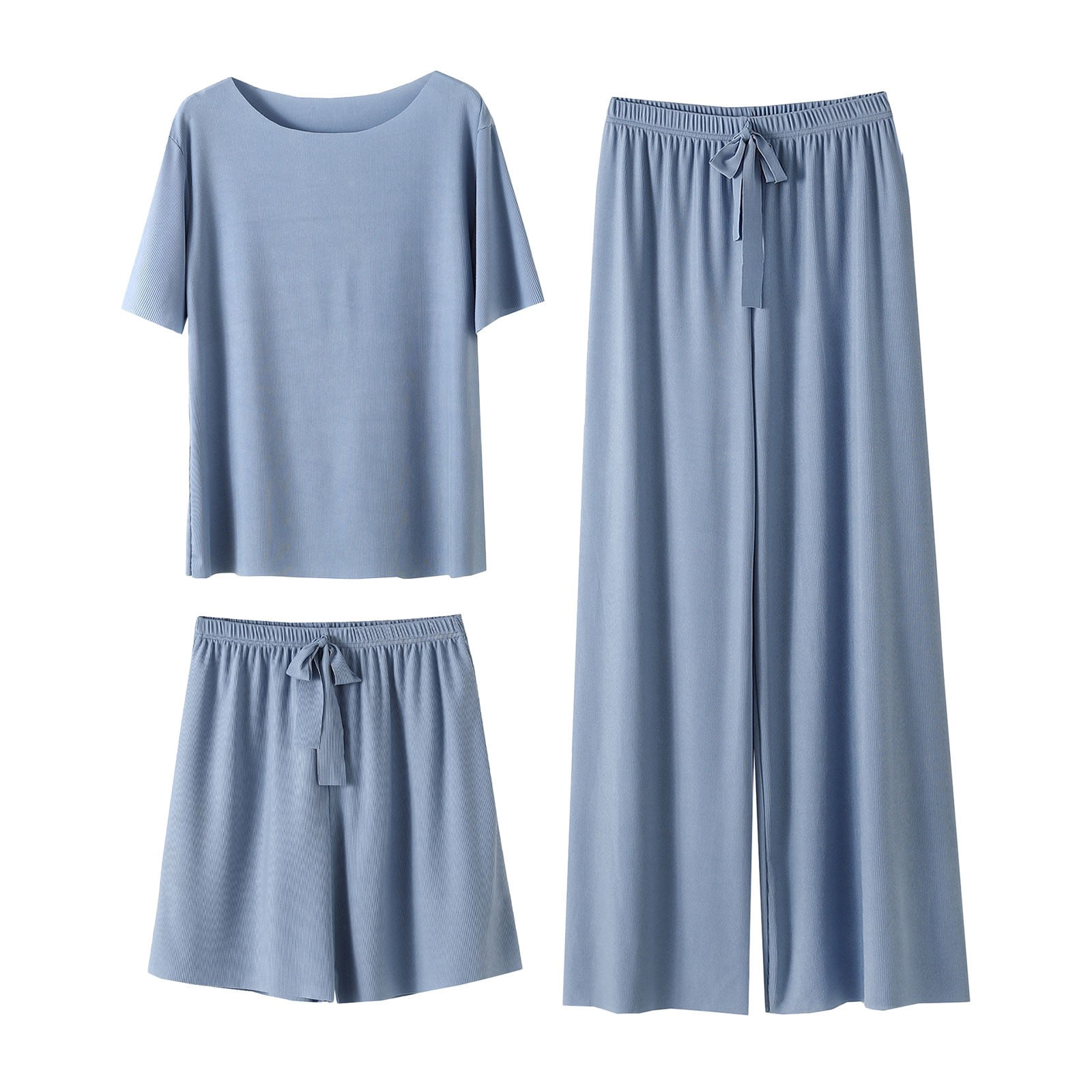 Aihuaihua Womens Silk Satin Pajama Sets 3Pcs Satin Pj Set Short Sleeve ...