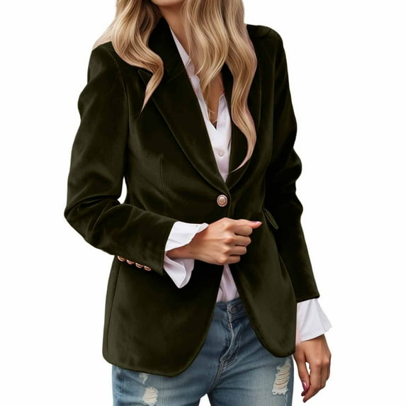 Aihuaihua Womens Velvet Blazer Business Casual Button Down Suit Jacket ...
