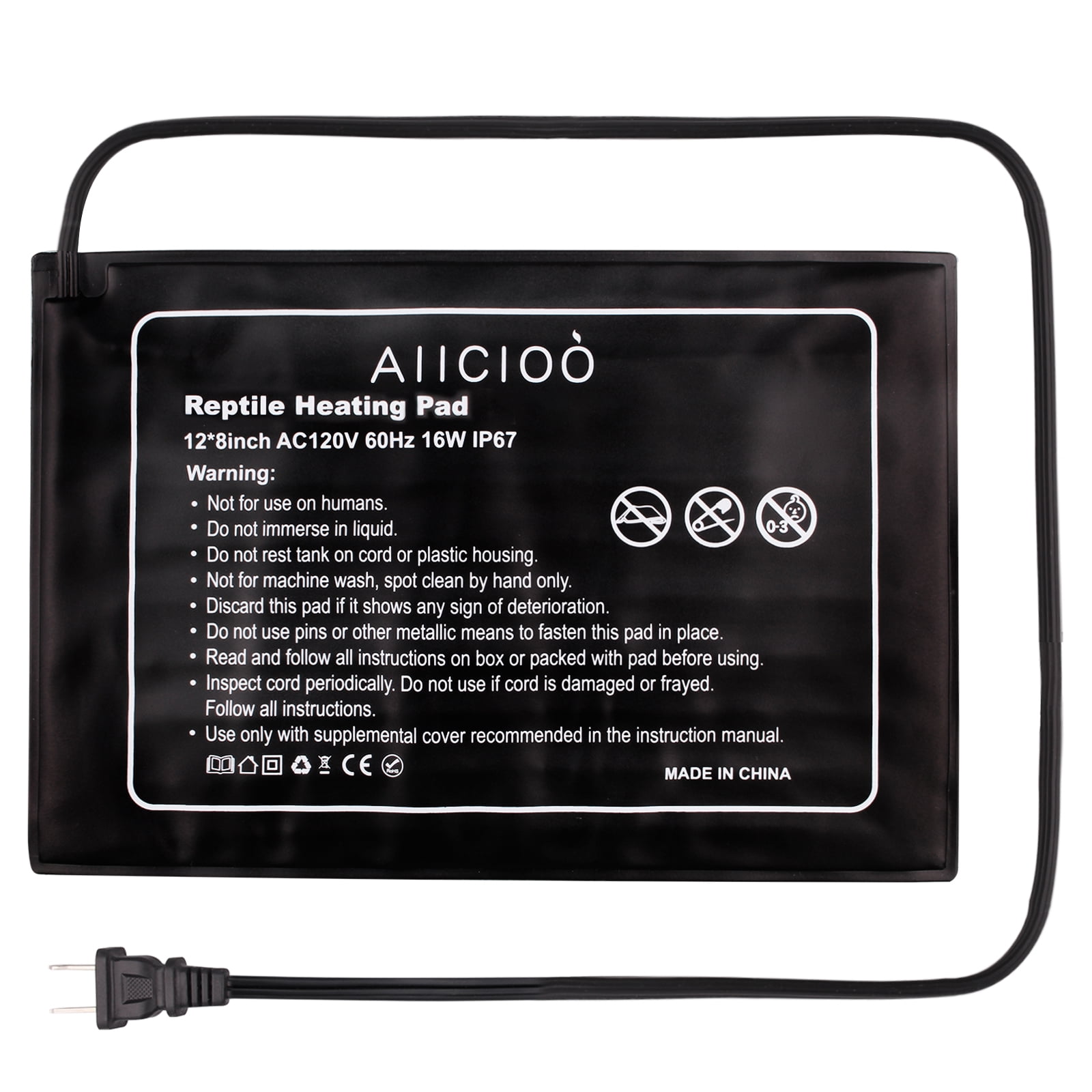 Aiicioo Reptile Heating Pad Under Tank Heater 16 Watts PVC for Turtle ...