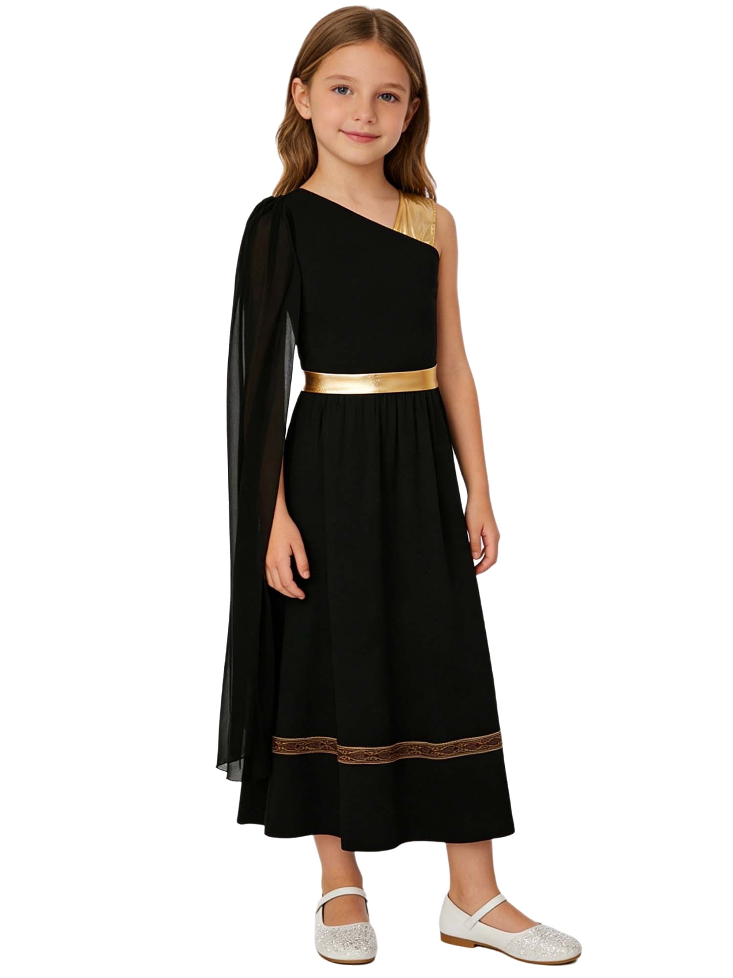 Aiihoo Ancient Greek Toga Dress for Kids Girls One Shoulder Metallic ...