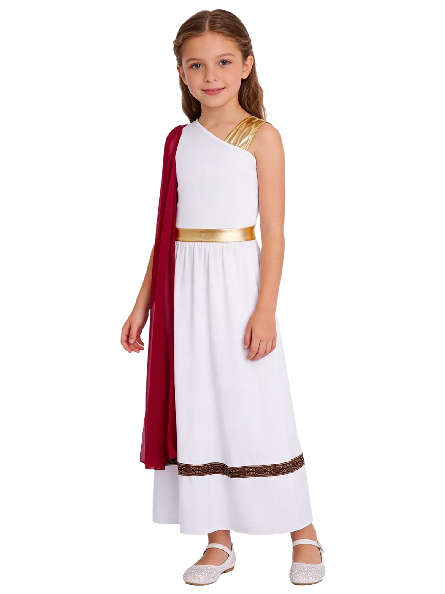 Aiihoo Ancient Greek Toga Dress for Kids Girls One Shoulder Metallic ...