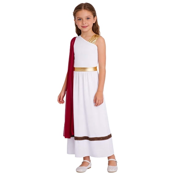 Aiihoo Ancient Greek Toga Dress for Kids Girls One Shoulder Metallic ...